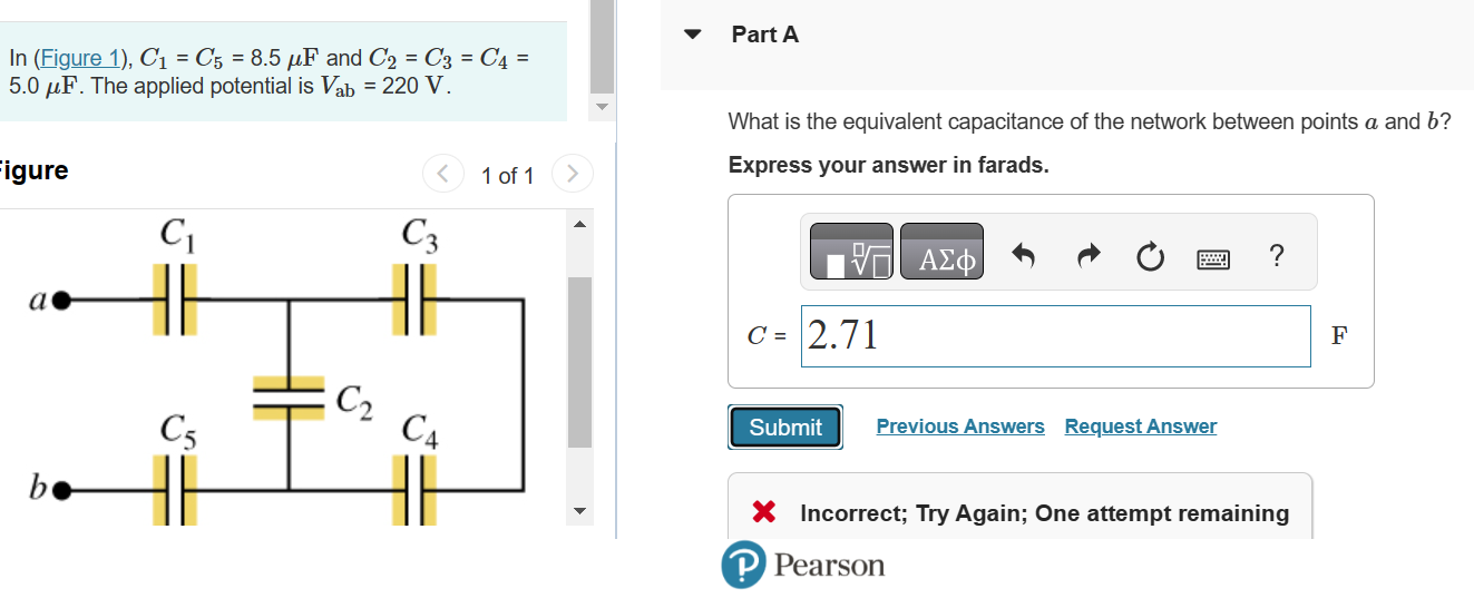 Solved In (Figure 1), C1=C5=8.5μF and C2=C3=C4= 5.0μF. The | Chegg.com