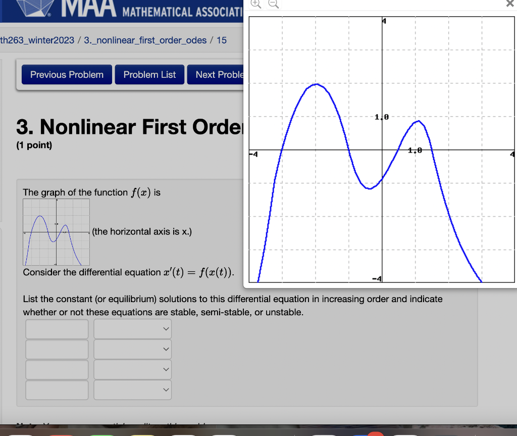 Solved 3. Nonlinear First Orde (1 point) The araph of the | Chegg.com