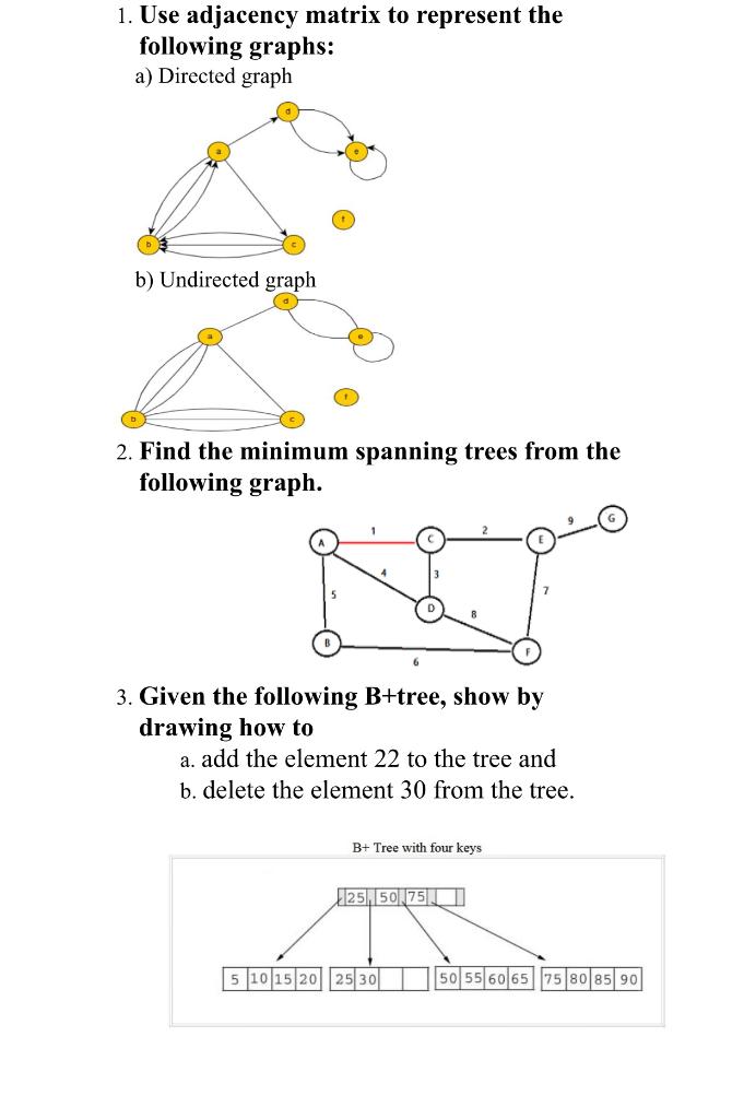 Solved 1. Use adjacency matrix to represent the following | Chegg.com