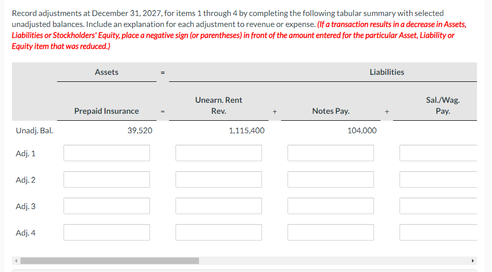 Solved Record adjustments at December 31, 2027, for items 1 | Chegg.com