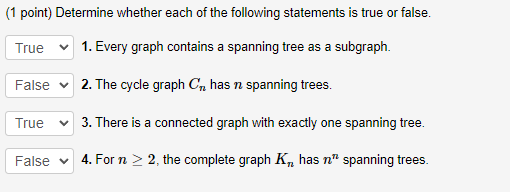 Solved 1 point) Determine whether each of the following | Chegg.com