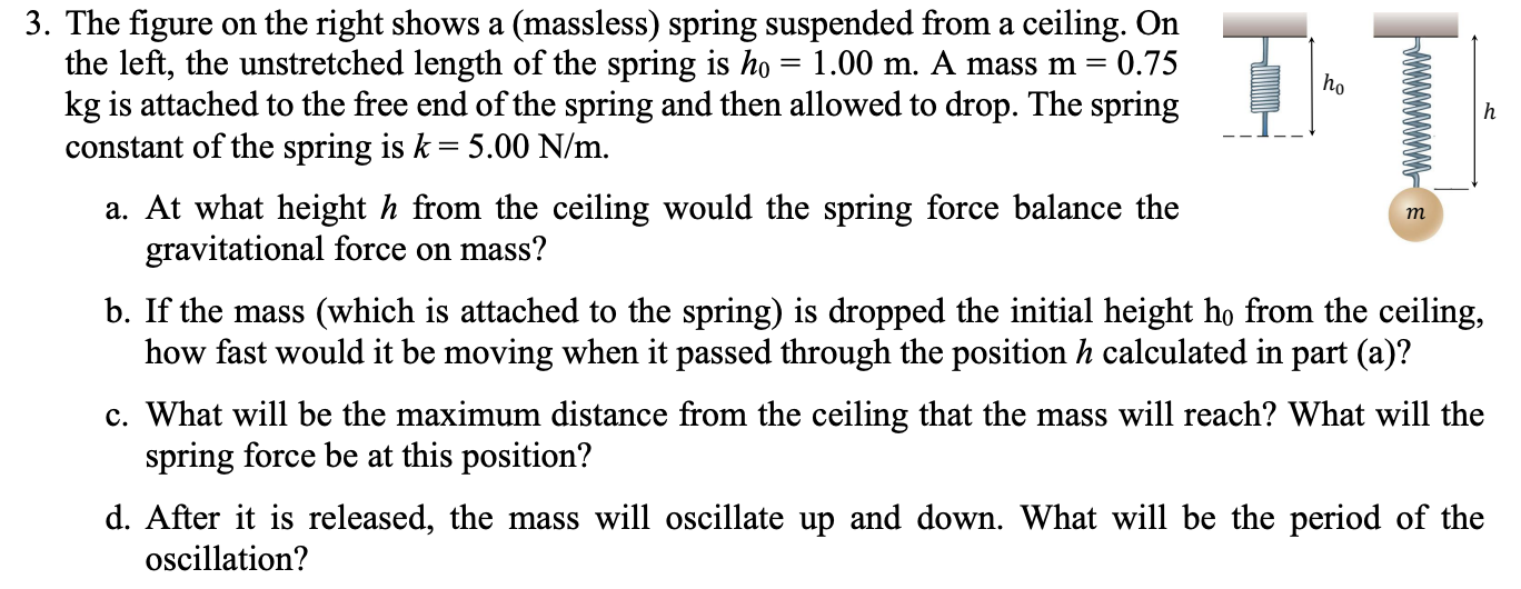 Solved ho h т 3. The figure on the right shows a (massless) | Chegg.com