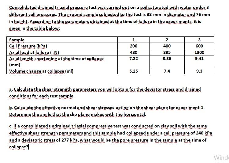 Solved a. Calculate the shear strength parameters you | Chegg.com