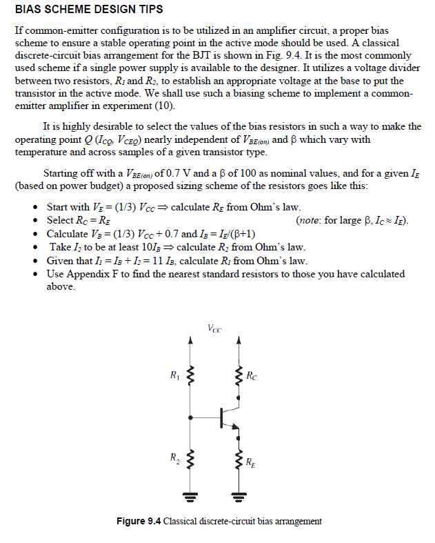 Solved BIAS SCHEME DESIGN TIPS If common-emitter | Chegg.com