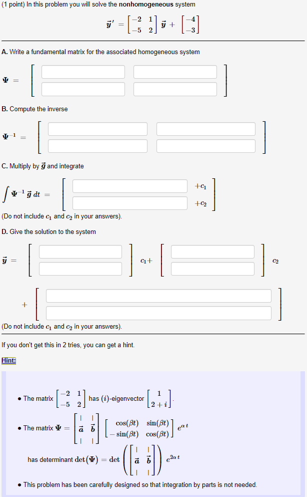 Solved (1 point) In this problem you will solve the | Chegg.com