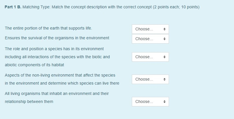 Solved Part 1 B. Matching Type: Match the concept | Chegg.com