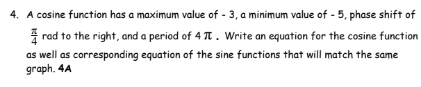 Solved 4 A Cosine Function Has A Maximum Value Of 3 A