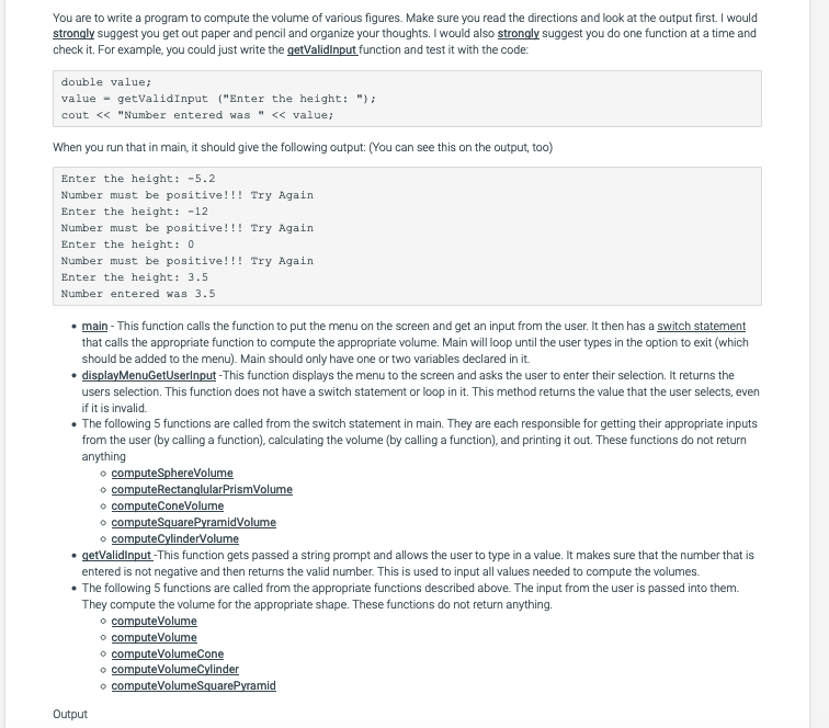 Solved You are to write a program to compute the volume of | Chegg.com