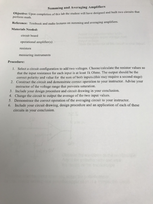Solved Summing and Averaging Amplifiers Objective: U perform | Chegg.com