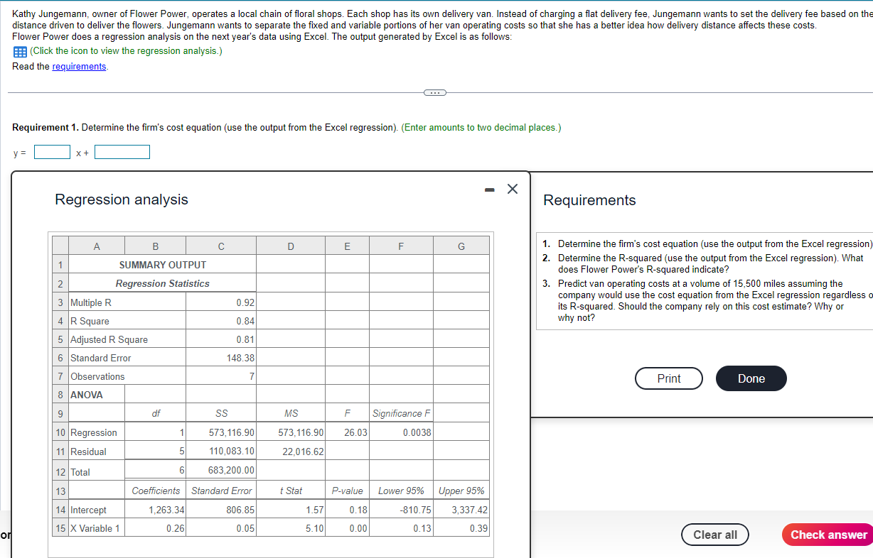 Solved Flower Power does a regression analysis on the next | Chegg.com