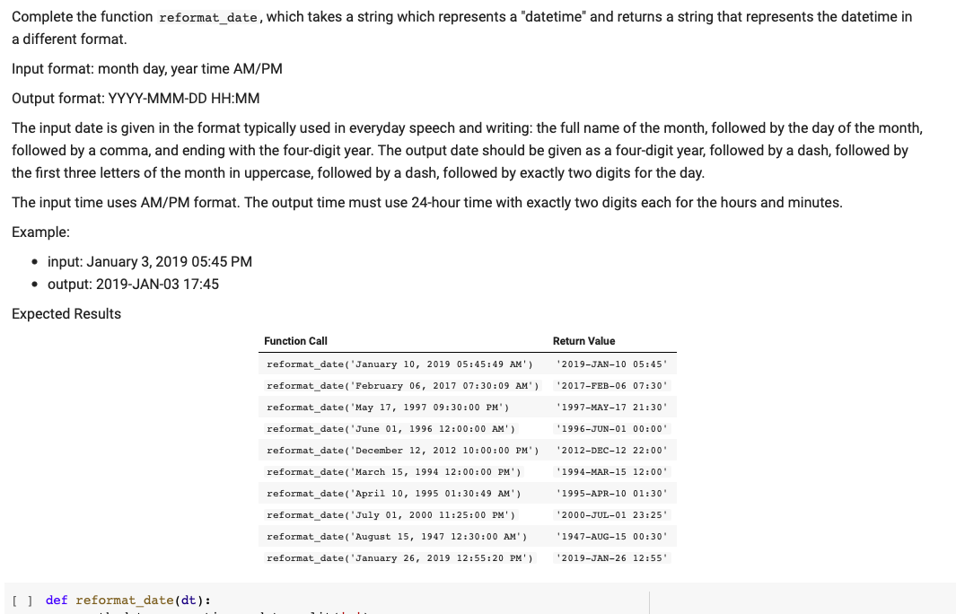 Solved Complete the function reformat_date, which takes a | Chegg.com
