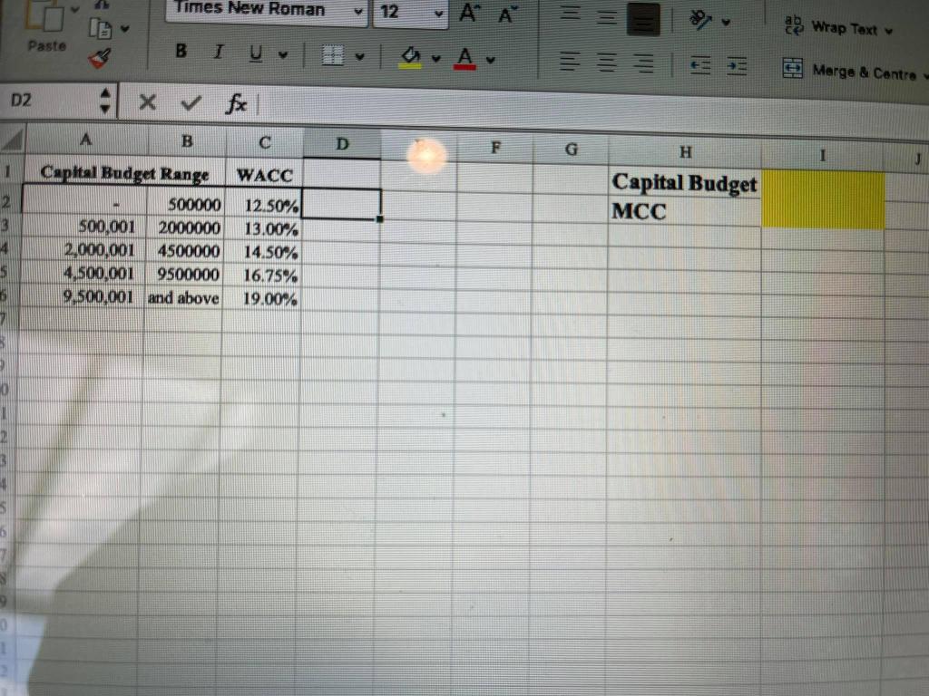 Solved . Using VLookUp, write a formula to find the WACC/MCC | Chegg.com