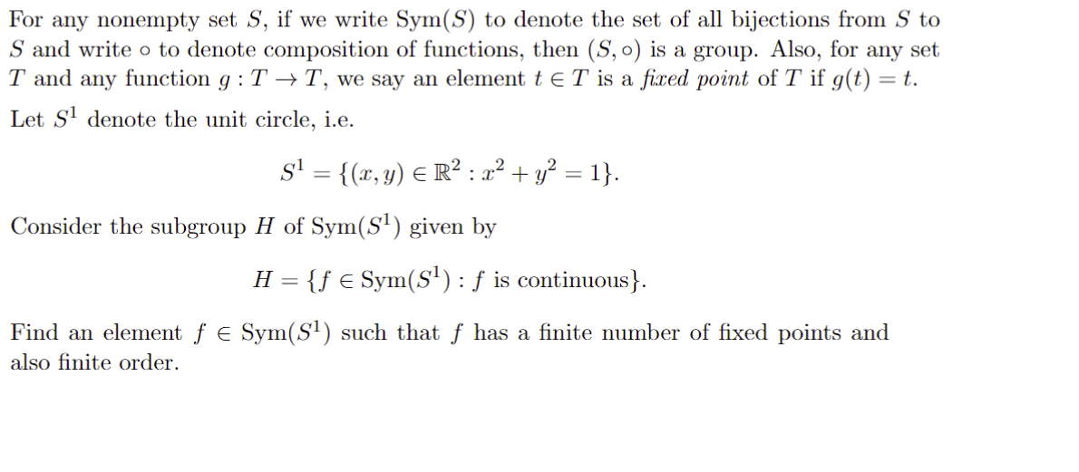Solved For any nonempty set S, if we write Sym(S) to denote | Chegg.com
