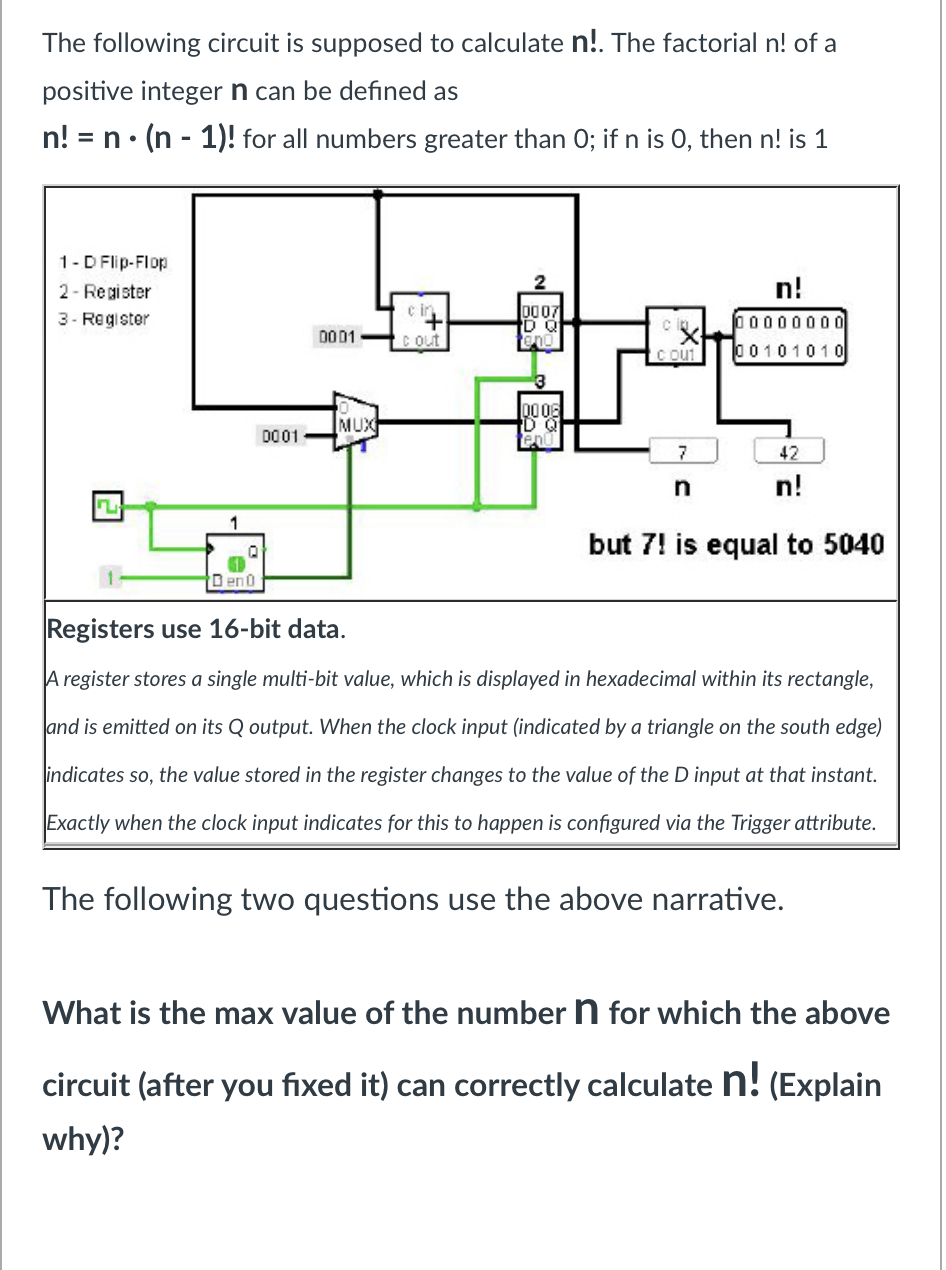 Solved The following circuit is supposed to calculate n!. | Chegg.com
