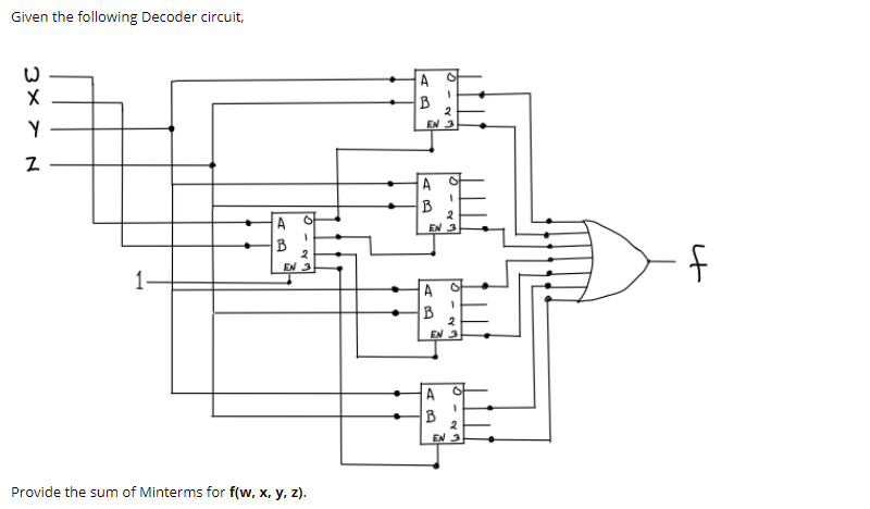 Solved Given the following Decoder circuit, 3 X 7 A B 2 EN 3 | Chegg.com