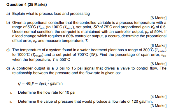 Solved Question 4 (25 ﻿Marks)a50°C(Tmin) to 100°C(Tmax), | Chegg.com