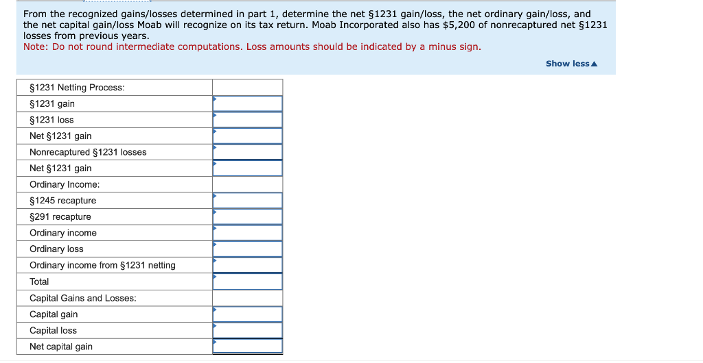 From the recognized gains/losses determined in part | Chegg.com