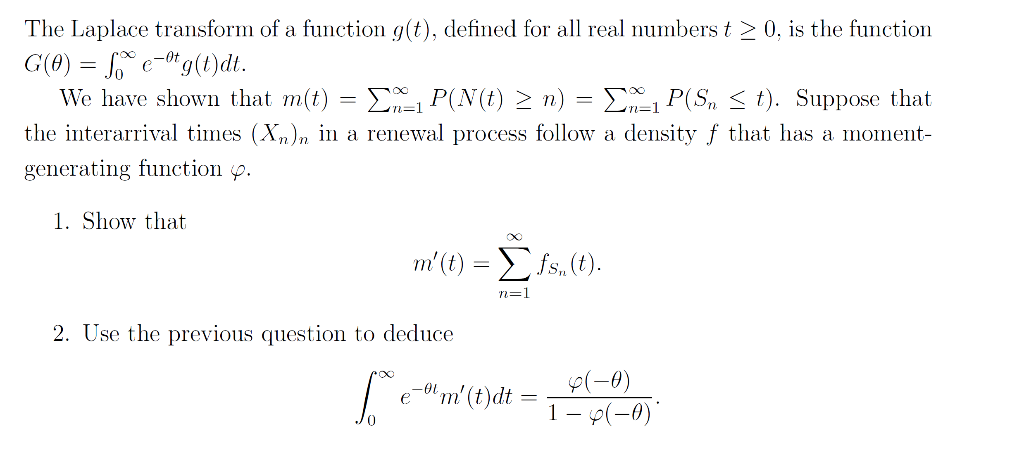 e The Laplace transform of a function g(t), defined | Chegg.com