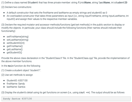 Solved (1) Define a class named Student that has three | Chegg.com