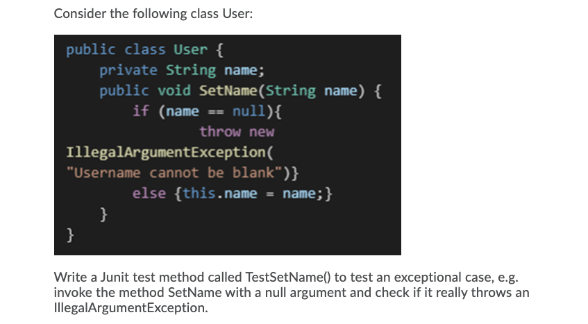 Solved Consider the following class User: public class User | Chegg.com