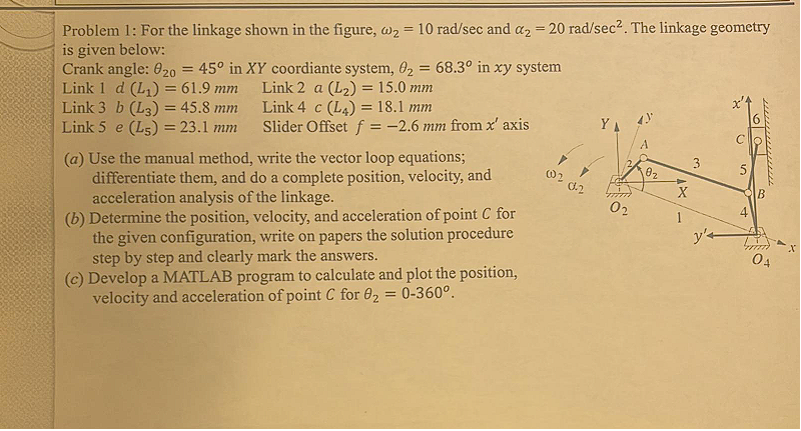 Solved Problem 1: For the linkage shown in the figure, | Chegg.com