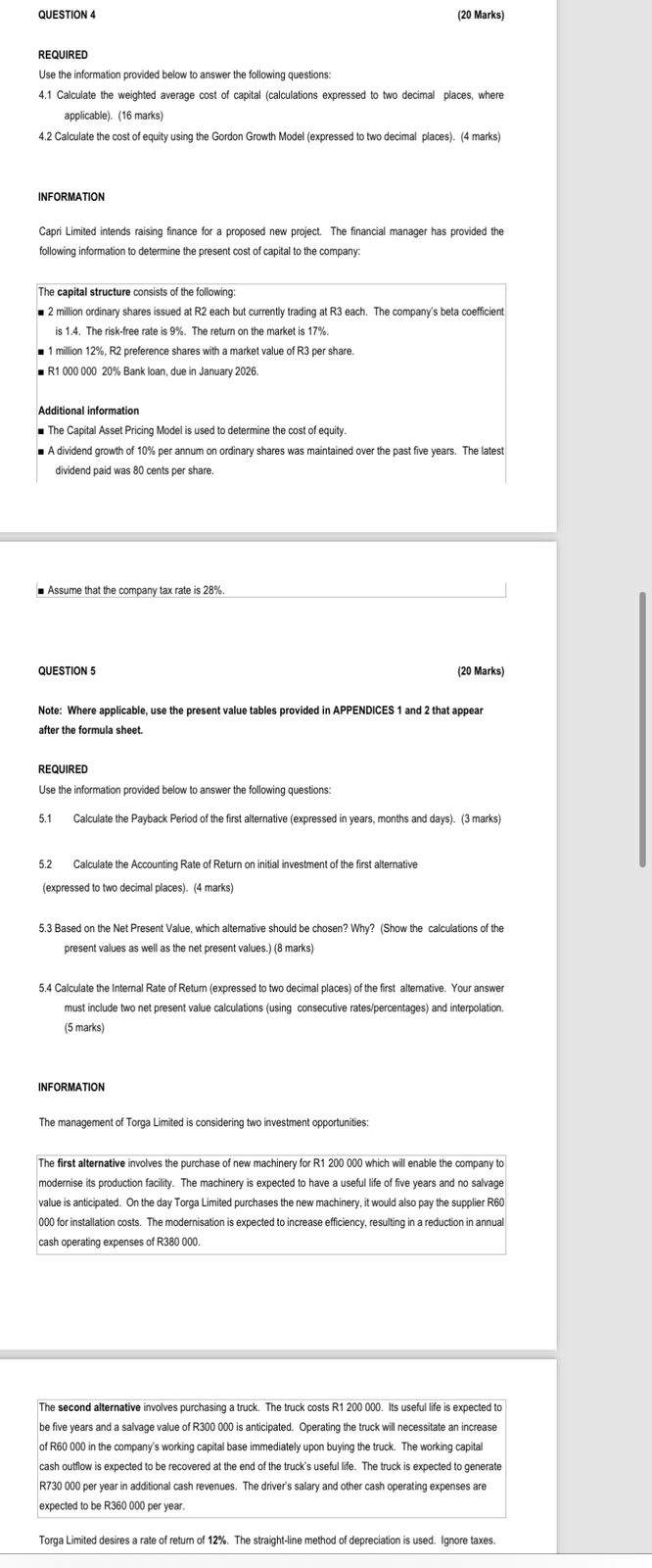 Solved QUESTION 4 (20 Marks) REQUIRED Use the information | Chegg.com