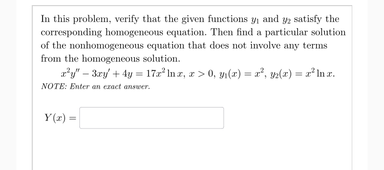 Solved In this problem, verify that the given functions y1 | Chegg.com