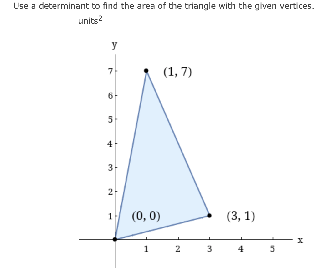 Solved Use a determinant to find the area of the triangle | Chegg.com