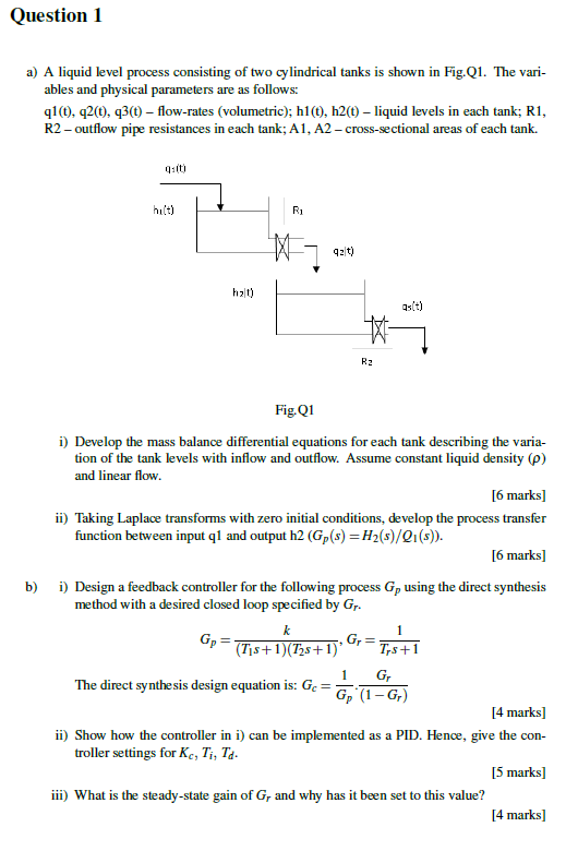 Solved Question 1 a) A liquid level process consisting of | Chegg.com