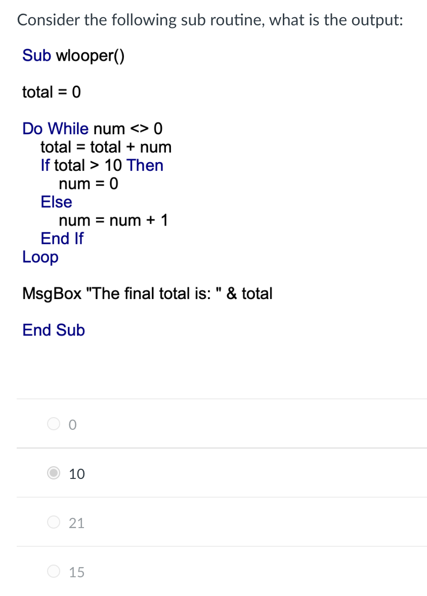 Solved Consider the following sub routine, what is the | Chegg.com