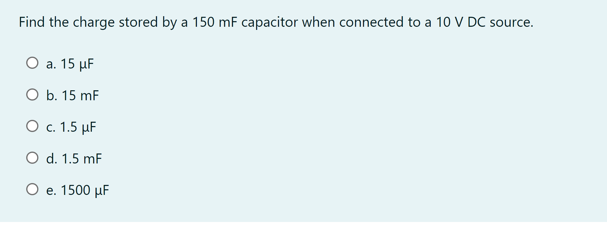 Solved Find the charge stored by a 150 mF capacitor when | Chegg.com