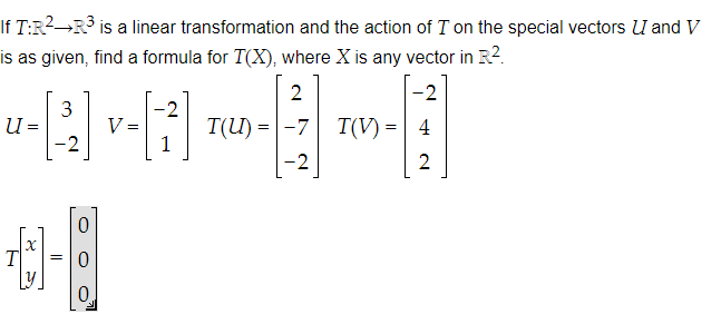 Solved If T:R2→R3 is a linear transformation and the action | Chegg.com