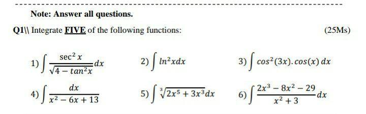 Solved Note: Answer all questions. Q1\\ Integrate FIVE of | Chegg.com