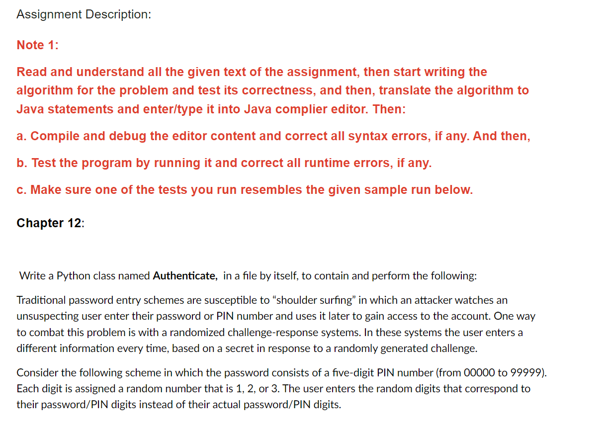 Solved Assignment Description: Note 1: Read and understand | Chegg.com
