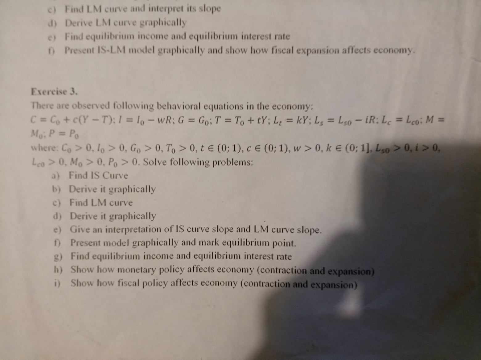 Solved c) Find LM curve and interpret its slope d) Derive LM | Chegg.com