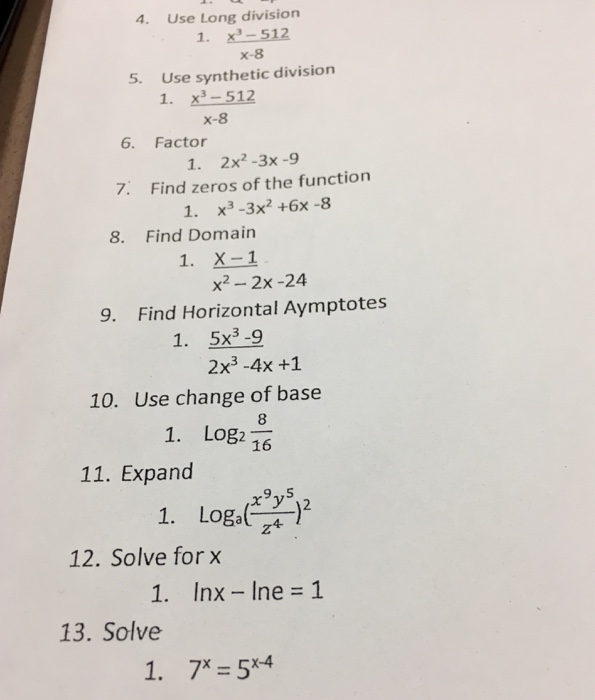 Solved 4. Use Long division 1. x3-512 x-8 Use synthetic | Chegg.com
