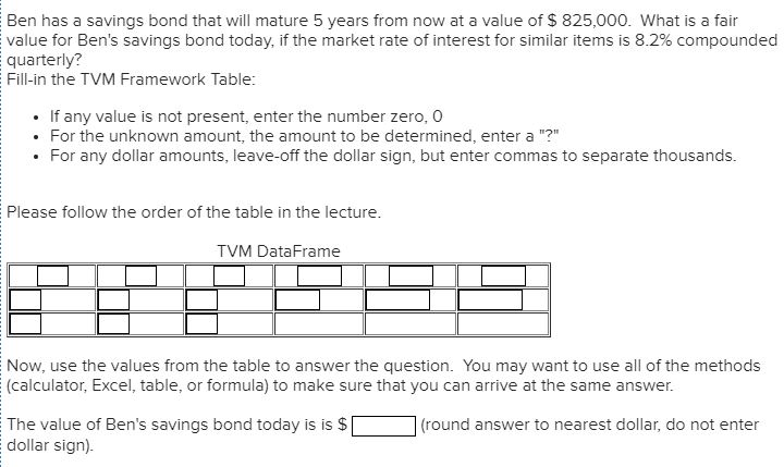 Solved How do I get the values for the TVM table?? And the | Chegg.com
