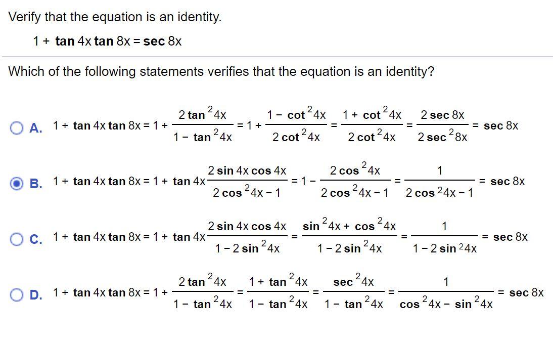 Solved Verify that the equation is an identity. 1 + tan 4x | Chegg.com
