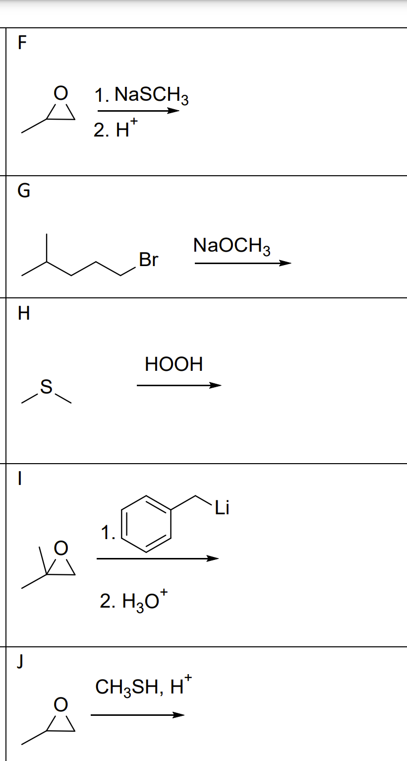 Solved F 1. NaSCH3 2. H+ G NaOCH3 Br H HOOH S 1 Li 1. 2. | Chegg.com