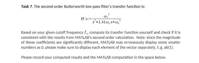 Solved Task 7. The second-order Butterworth low-pass | Chegg.com