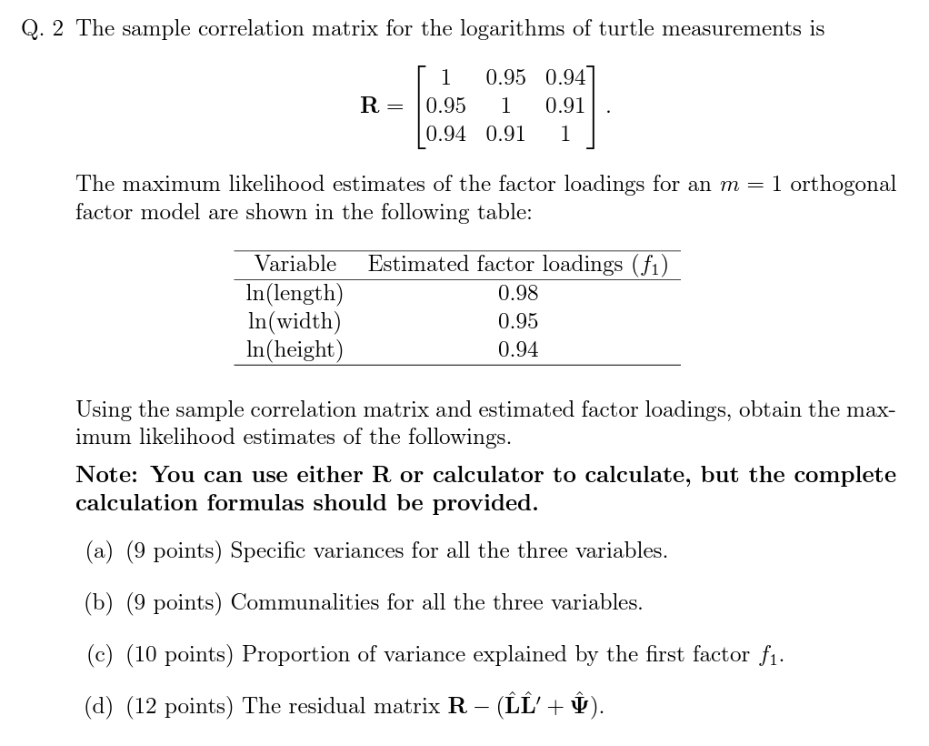 2 The Sample Correlation Matrix For The Logarithms Of