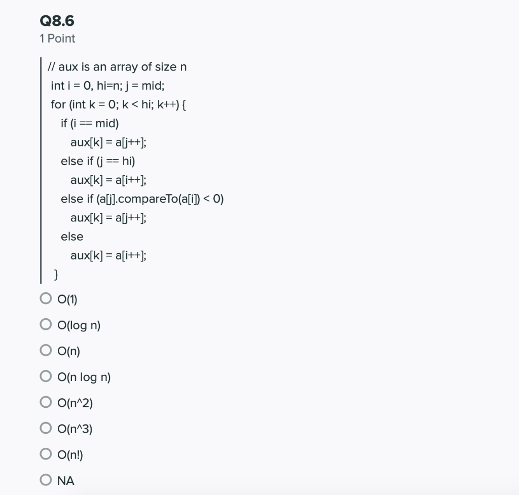 Solved Q8 Complexity Analysis - Classifying algorithms 10 | Chegg.com