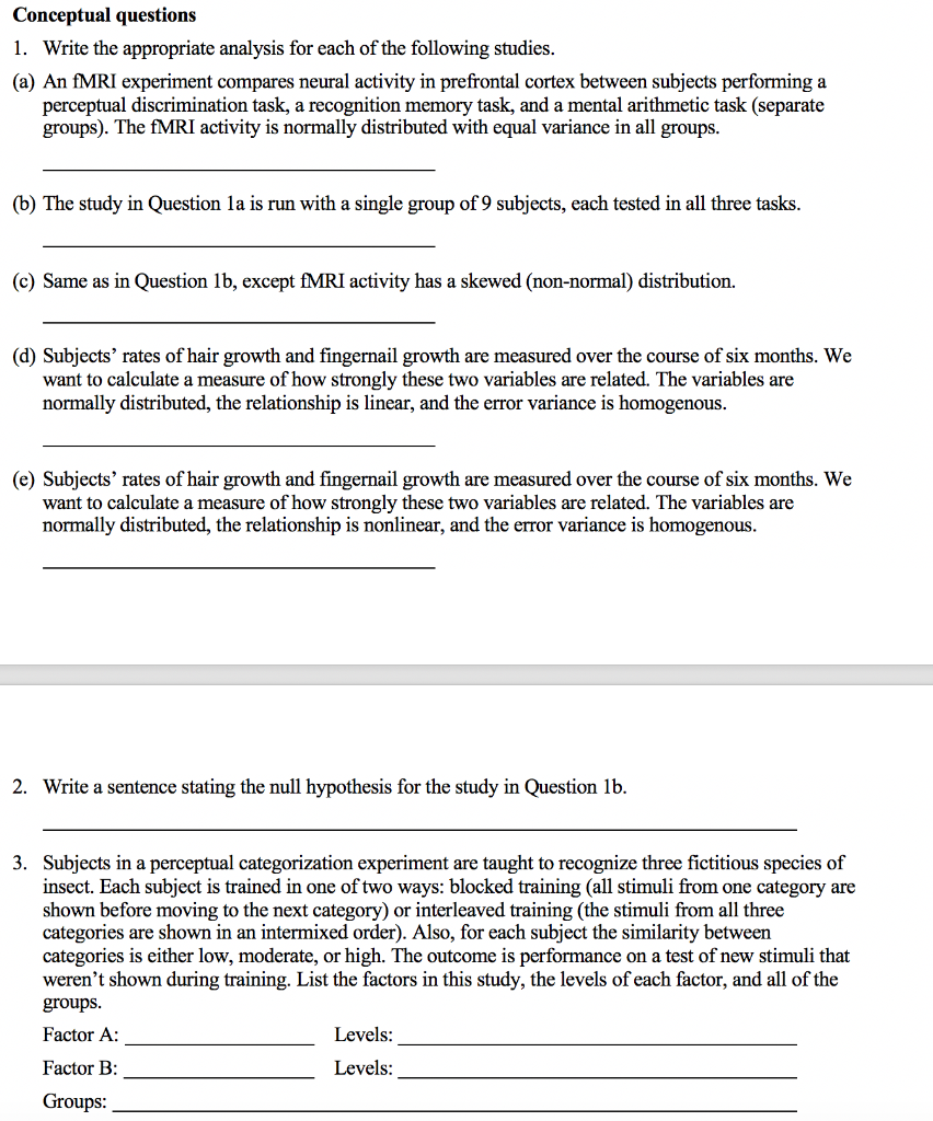 Conceptual questions 1. Write the appropriate | Chegg.com