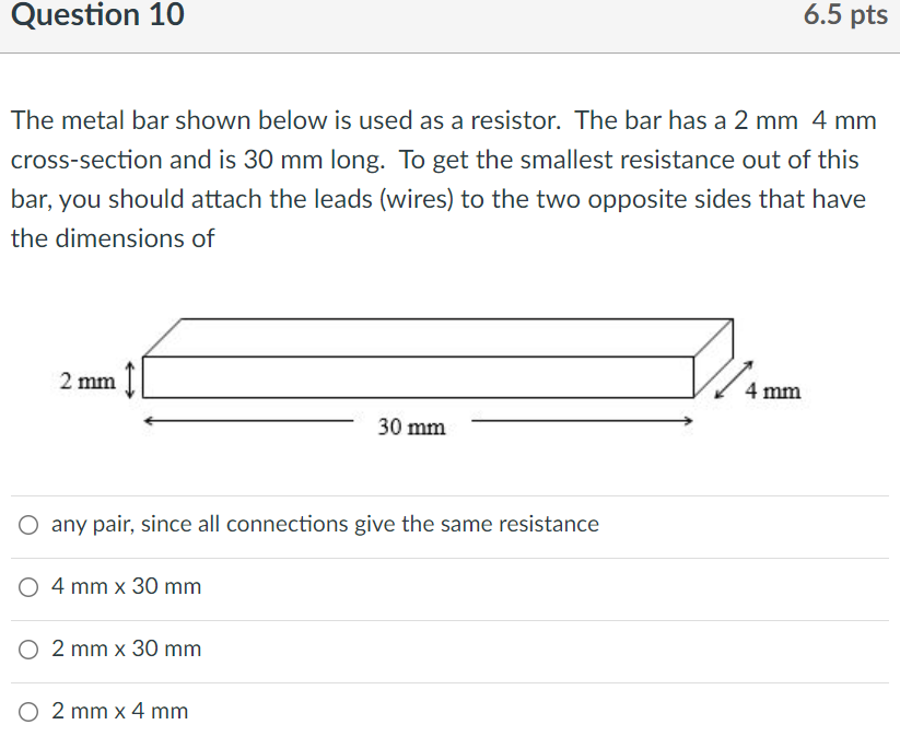 Solved Question 10 6.5 pts The metal bar shown below is used | Chegg.com