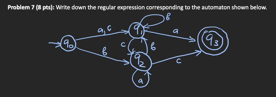 Problem 7 (8 pts): Write down the regular expression | Chegg.com