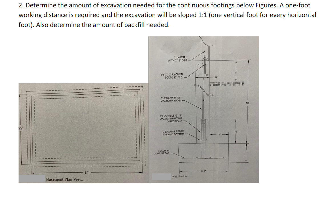 Solved 2. Determine the amount of excavation needed for the | Chegg.com