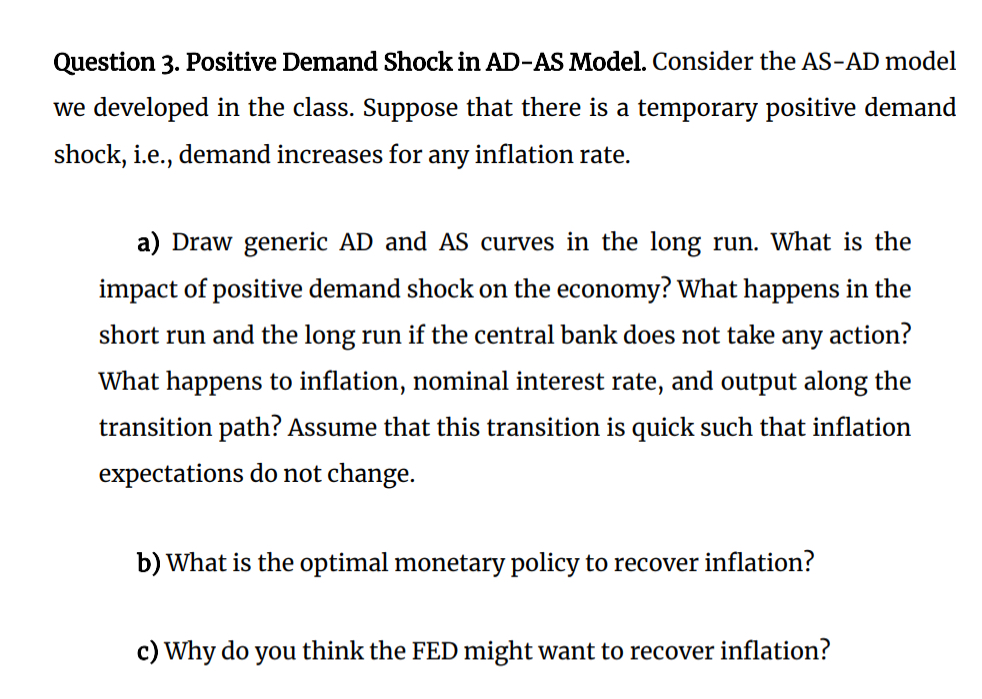 Solved Question 3. Positive Demand Shock in AD-AS Model. | Chegg.com
