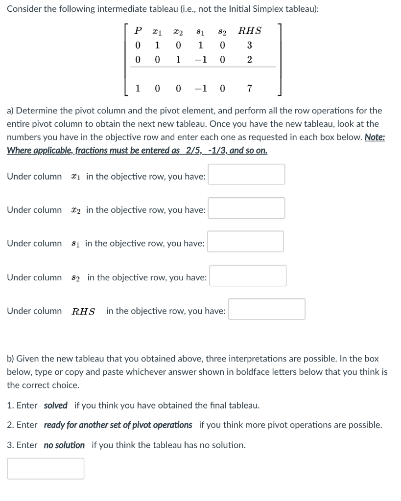 Solved Consider the following intermediate tableau (i.e., | Chegg.com