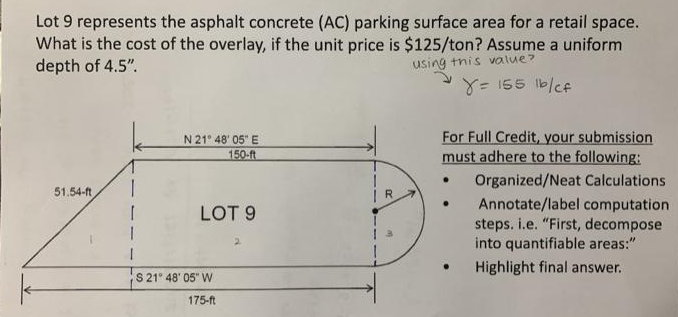 Solved Lot 9 represents the asphalt concrete (AC) parking | Chegg.com