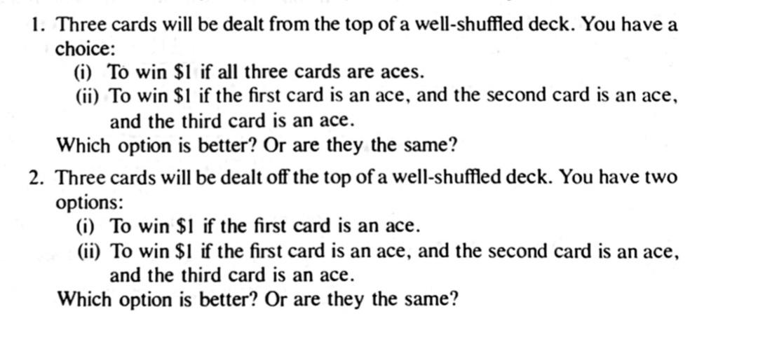 Solved 1. Three cards will be dealt from the top of a | Chegg.com